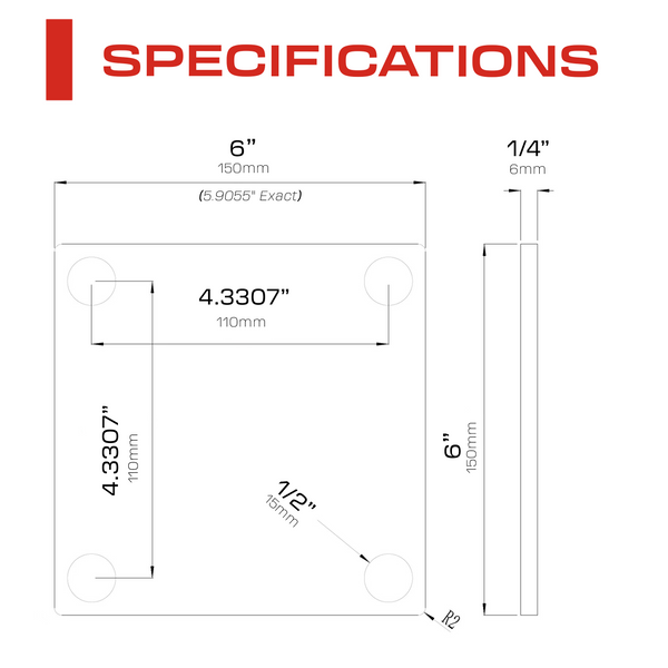 6x6" Weldable Square Steel Metal Baseplate 1/4" Thick 6mm - Laser Cut