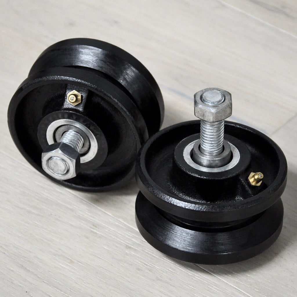 3” Inch V-Groove Gate Wheel V Track Cast Iron Black with Weldable Box